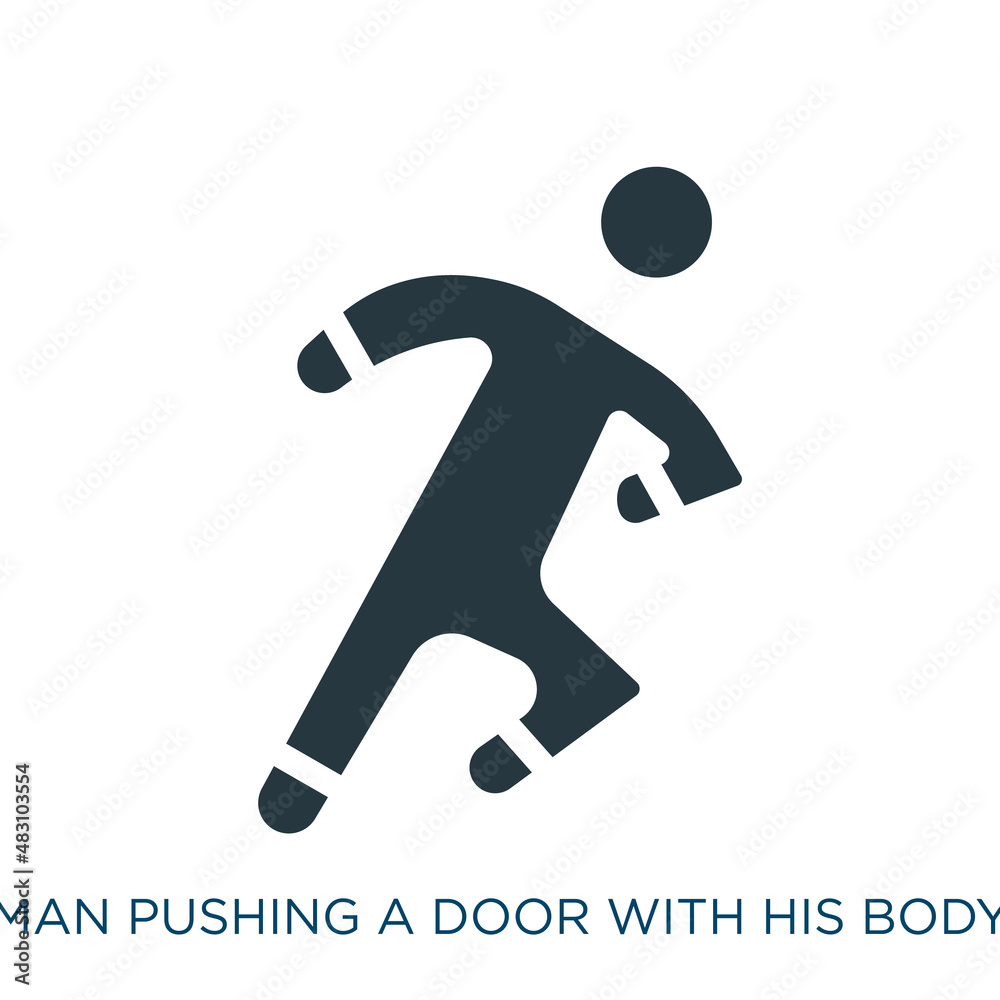 man pushing a door with his body vector icon. man pushing a door with ...