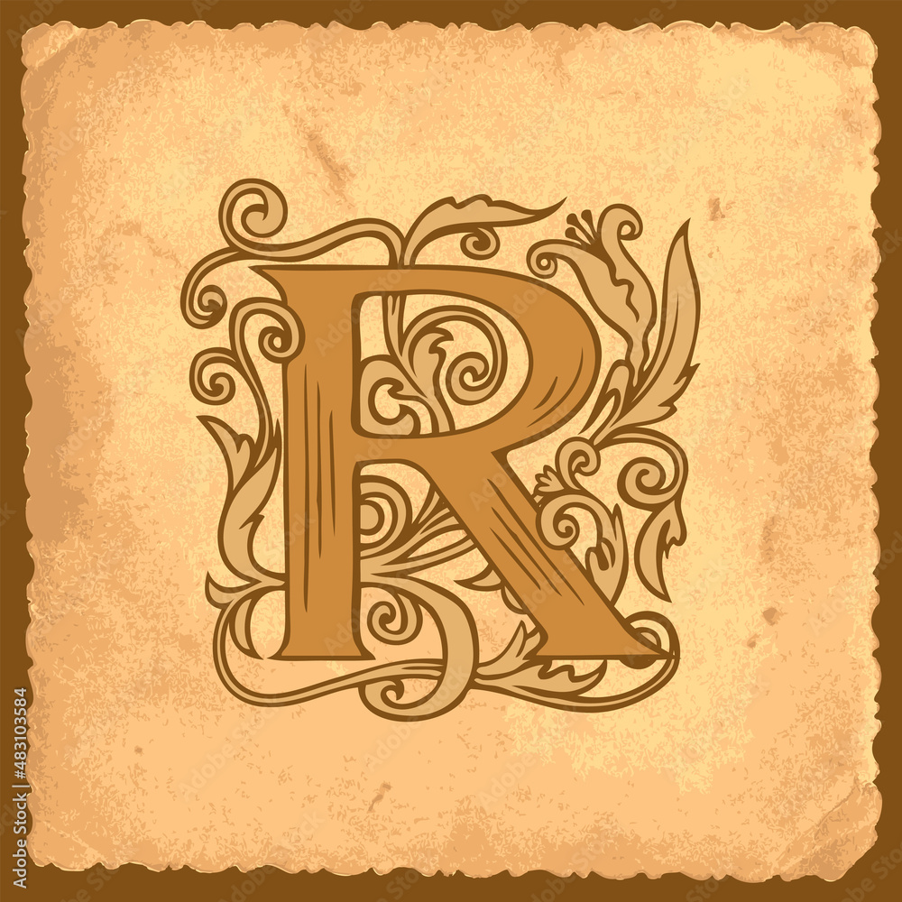 Beautiful vector initial letter R in vintage style with fairy tale ...