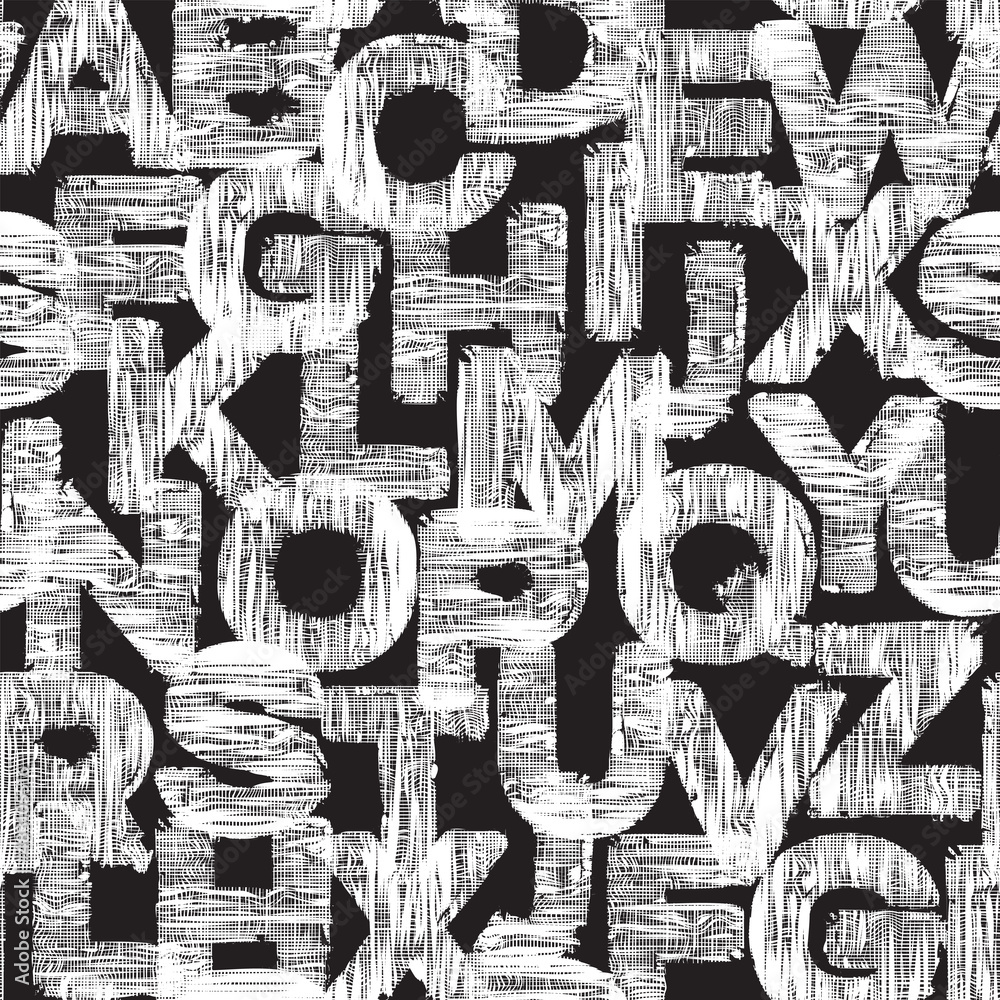 Seamless pattern of white English letters with a textile texture on a ...