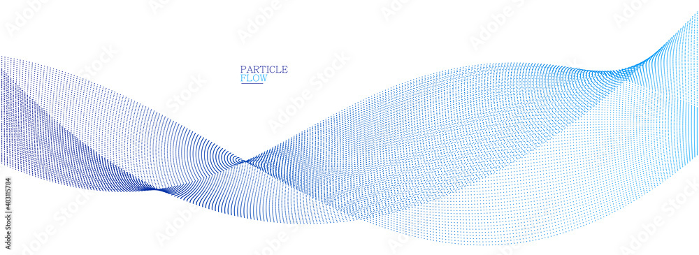 Blue dots in motion vector abstract background, particles array wavy ...