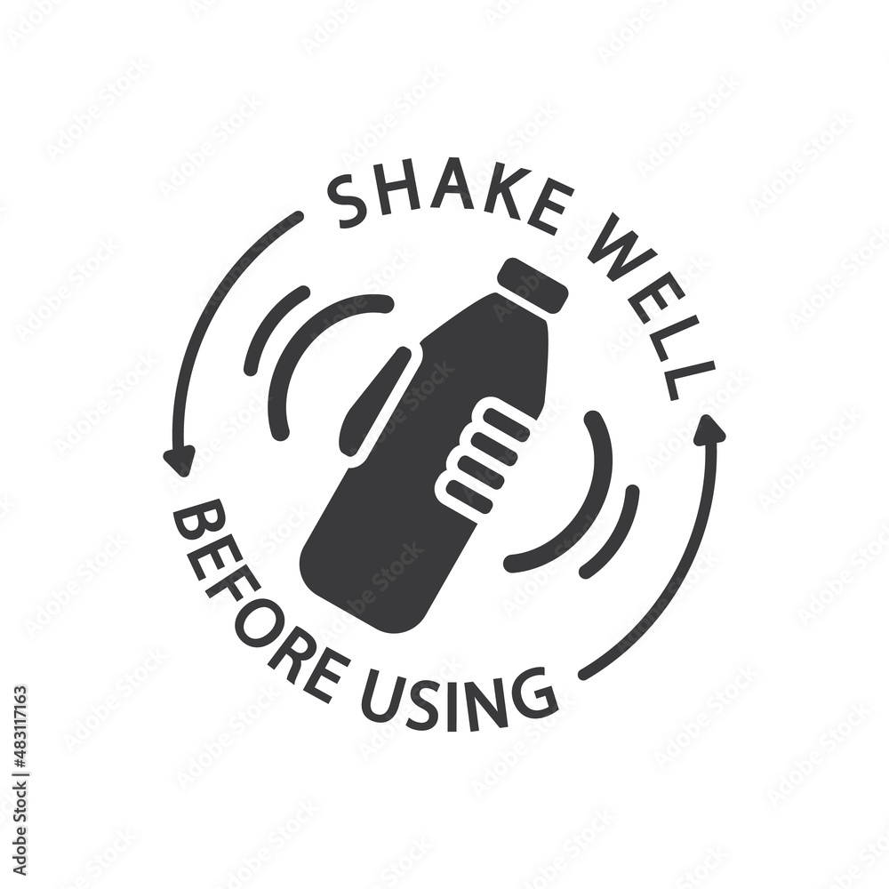 Shake well before use, label. Hand holding a bottle, vector. Stock ...