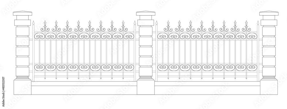 2 section of 2D decorative fencing drawing. Created using the CAD ...