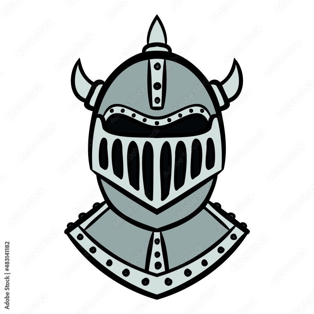 knight helmet with horns and evil eye. Vector isolated comic. Stock ...