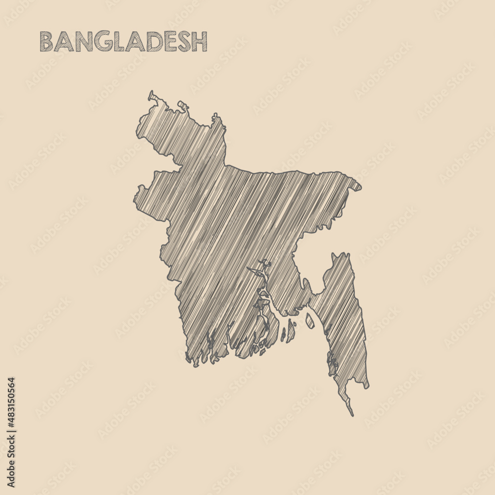 Bangladesh map hand drawn Sketch background vector, Bangladesh freehand ...