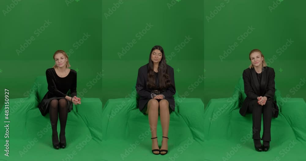 GREEN SCREEN CHROMA KEY Front view of female woman spectators wearing ...