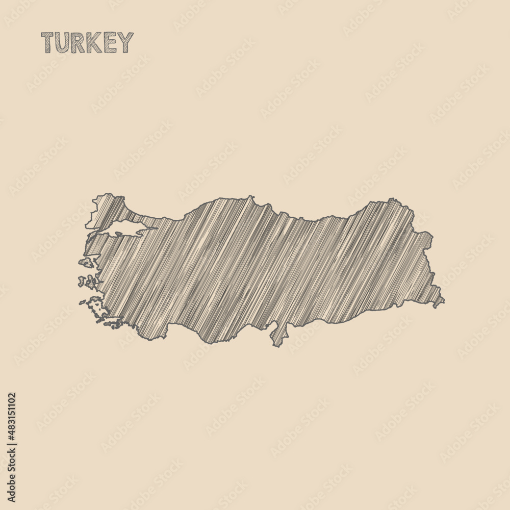 Turkey map hand drawn Sketch background vector, Turkey freehand Sketch map, vintage hand drawn ...