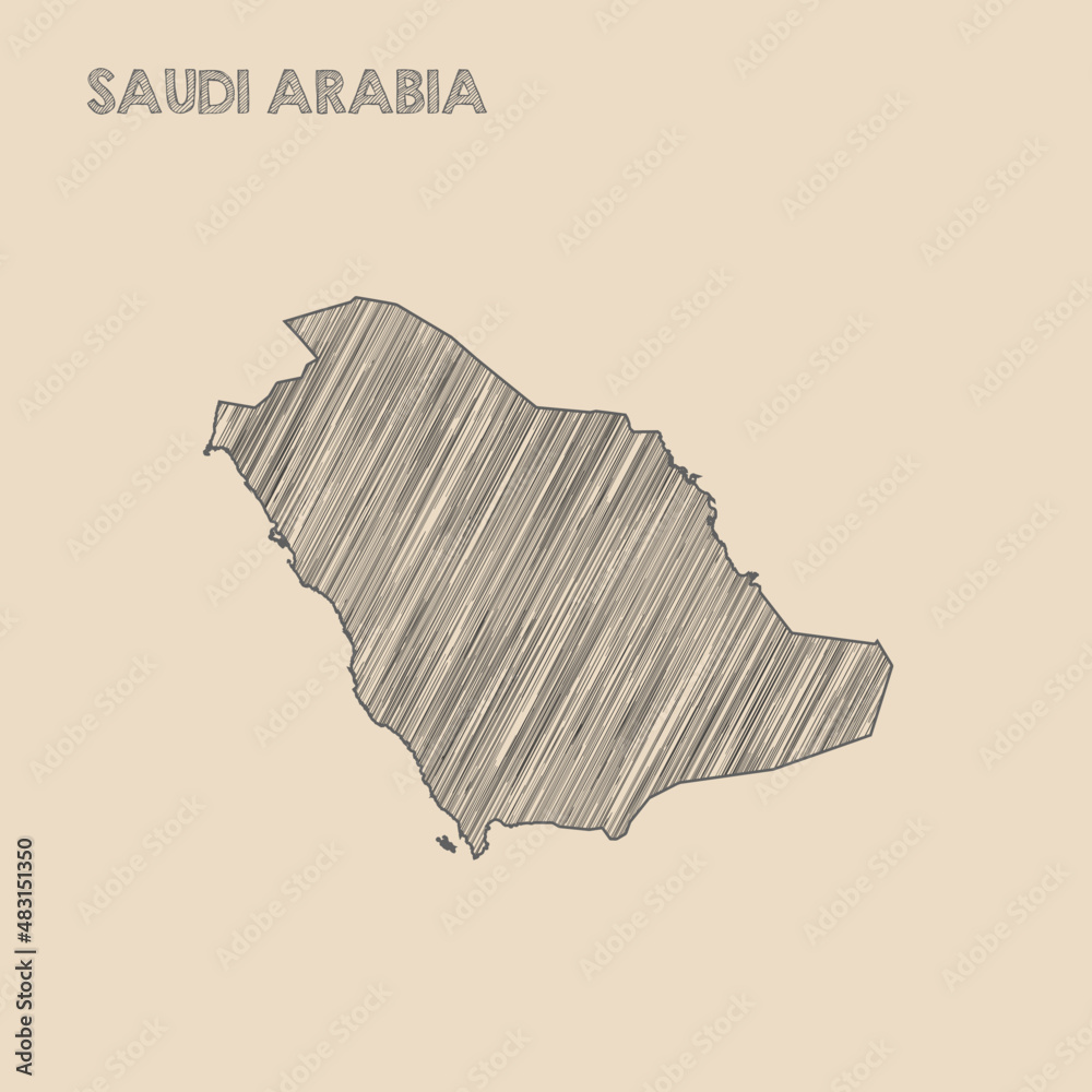 Saudi Arabia map hand drawn Sketch background vector, Saudi Arabia ...
