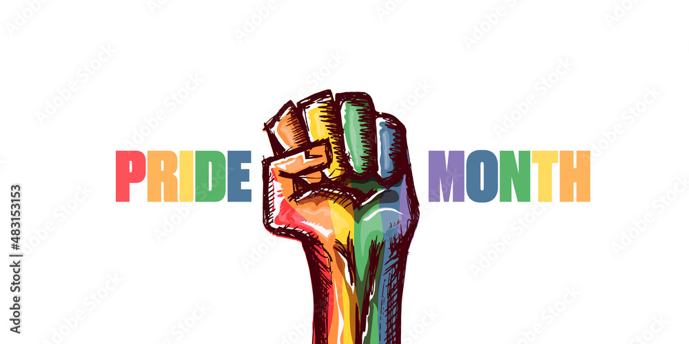 Happy pride month horizontal banner with Rised LGBT fist colored in ...