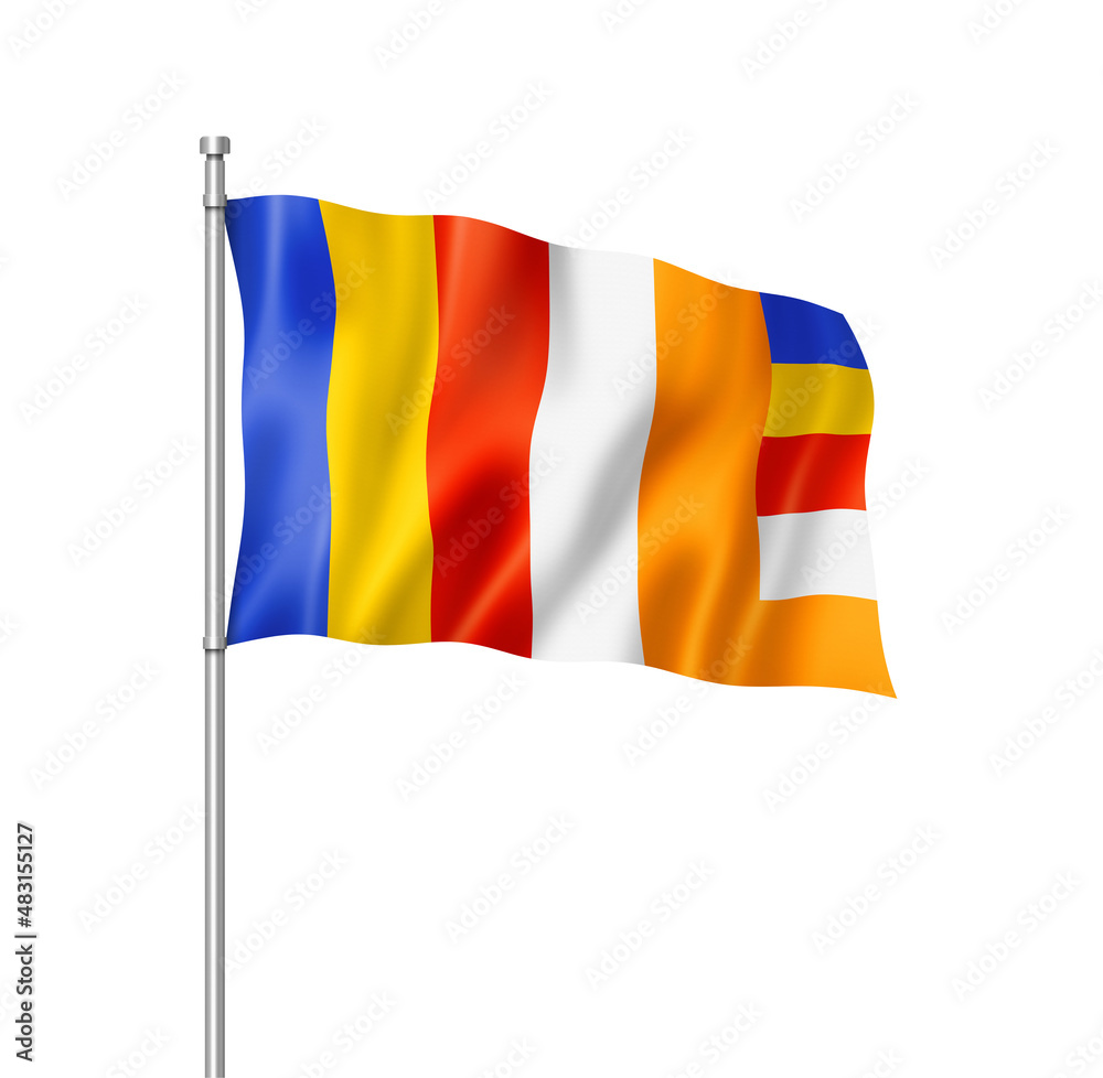 Poster Print Buddhism flag isolated on white 40x40 cm