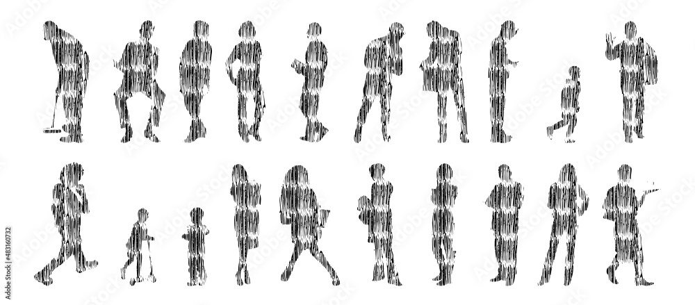 Vector silhouettes, Outline silhouettes of people, Contour drawing ...