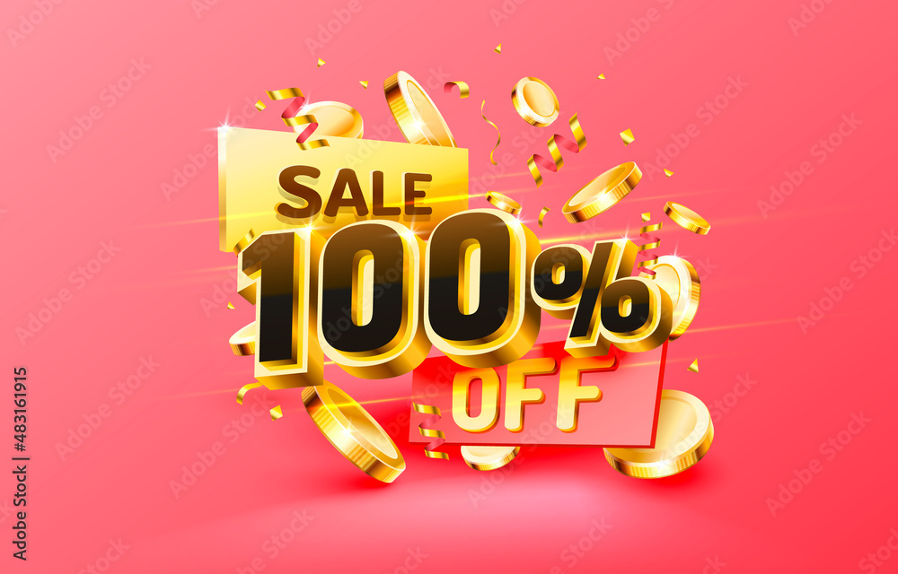 100 Off. Discount creative composition. 3d sale symbol with decorative ...