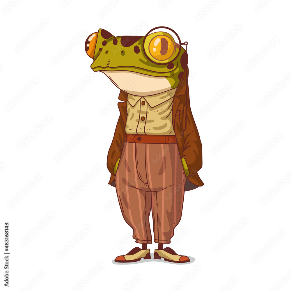 A gentleman frog, vector illustration. Stylish humanized frog. Elegant ...