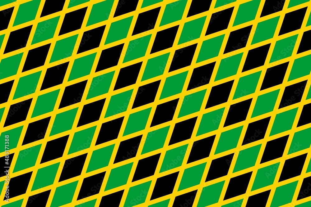 Geometric pattern in the colors of the national flag of Jamaica. The ...