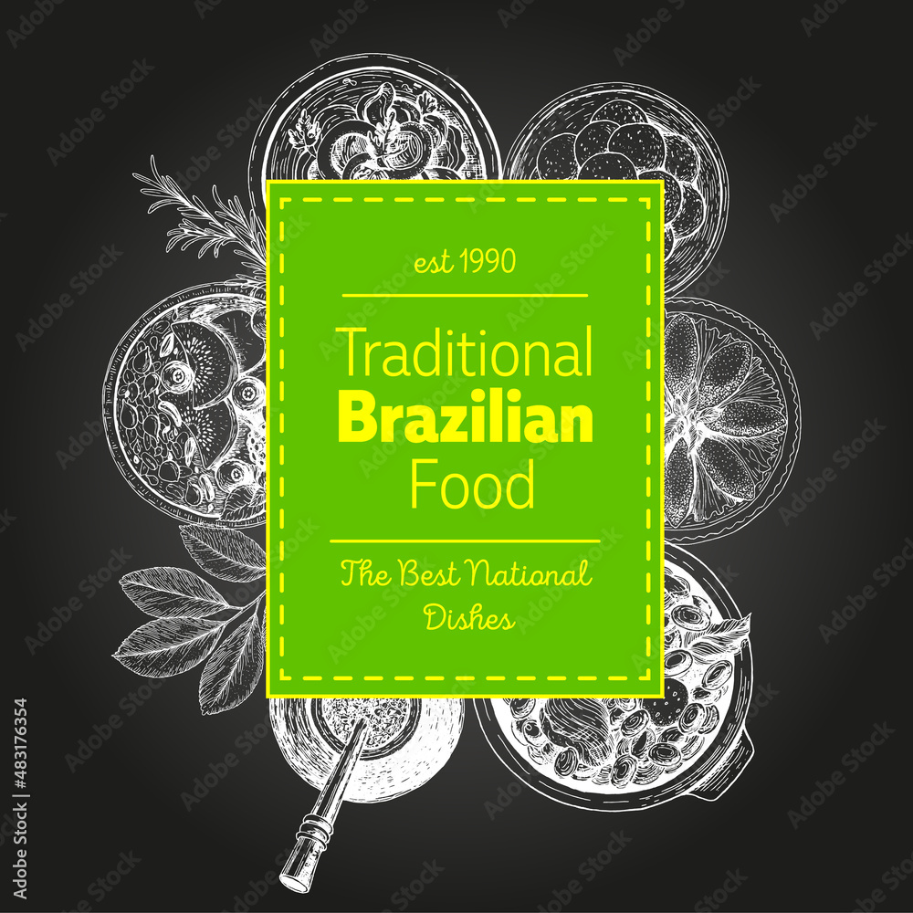 Brazilian cuisine vector illustration. Brazilian food frame concept ...