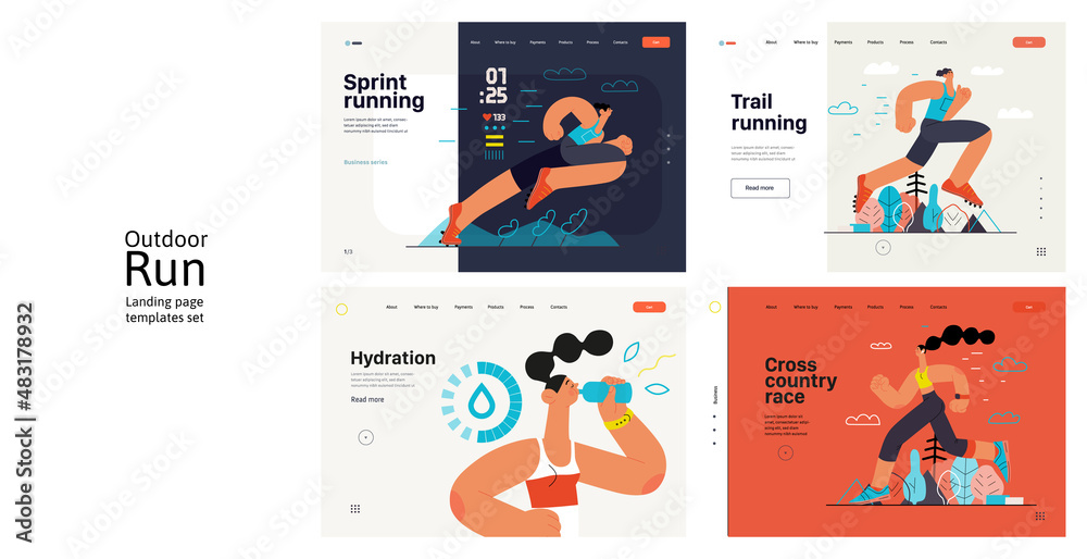Runners website templates set. Flat vector concept illustrations of ...