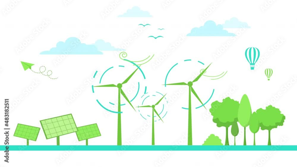 Eco Friendly and Green Energy Silhouette Animated Design Elements ...