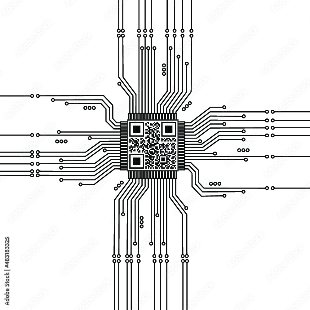 Vetor de microcircuit. QR code. microprocessor. electronic circuit ...