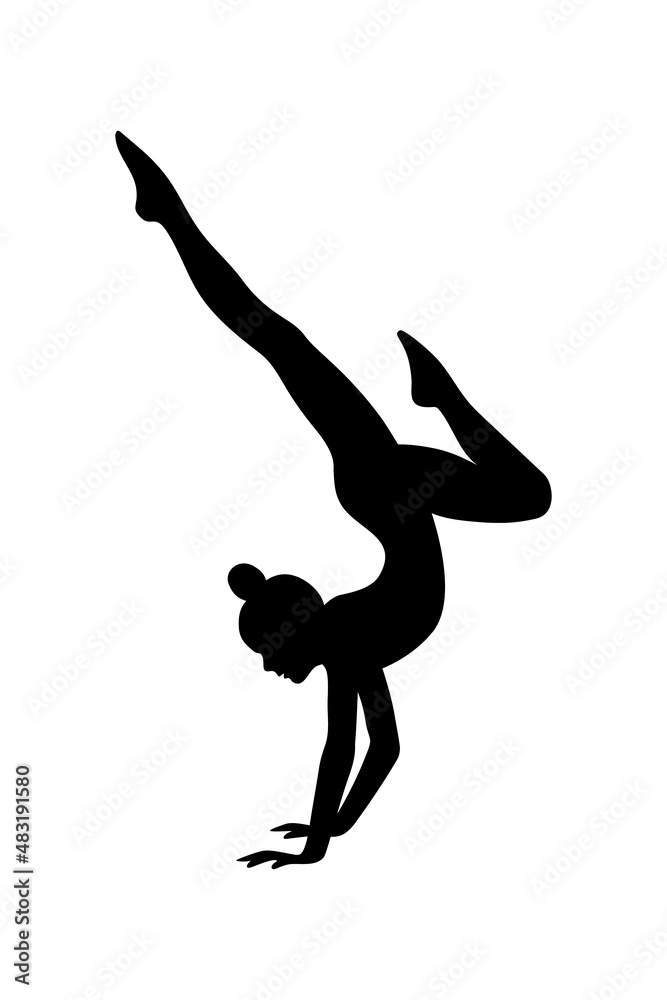 Gymnast silhouette. Artistic gymnastics handstand black shape isolated ...