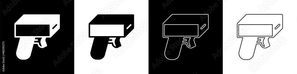 Set Money gun icon isolated on black and white background. Shoot the ...