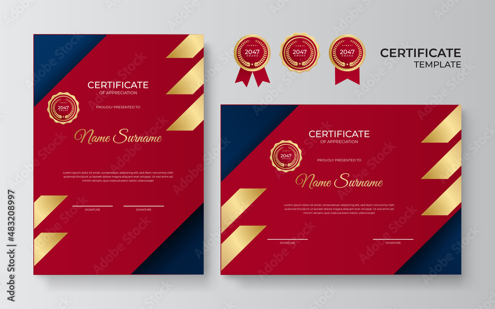 Modern red certificate template and border, for award, diploma, and ...