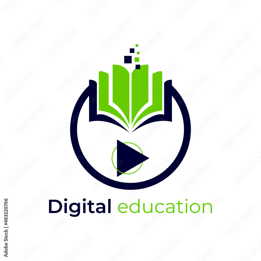 Digital Education Logo Concept. Book Play Button Logo Vector Icon ...