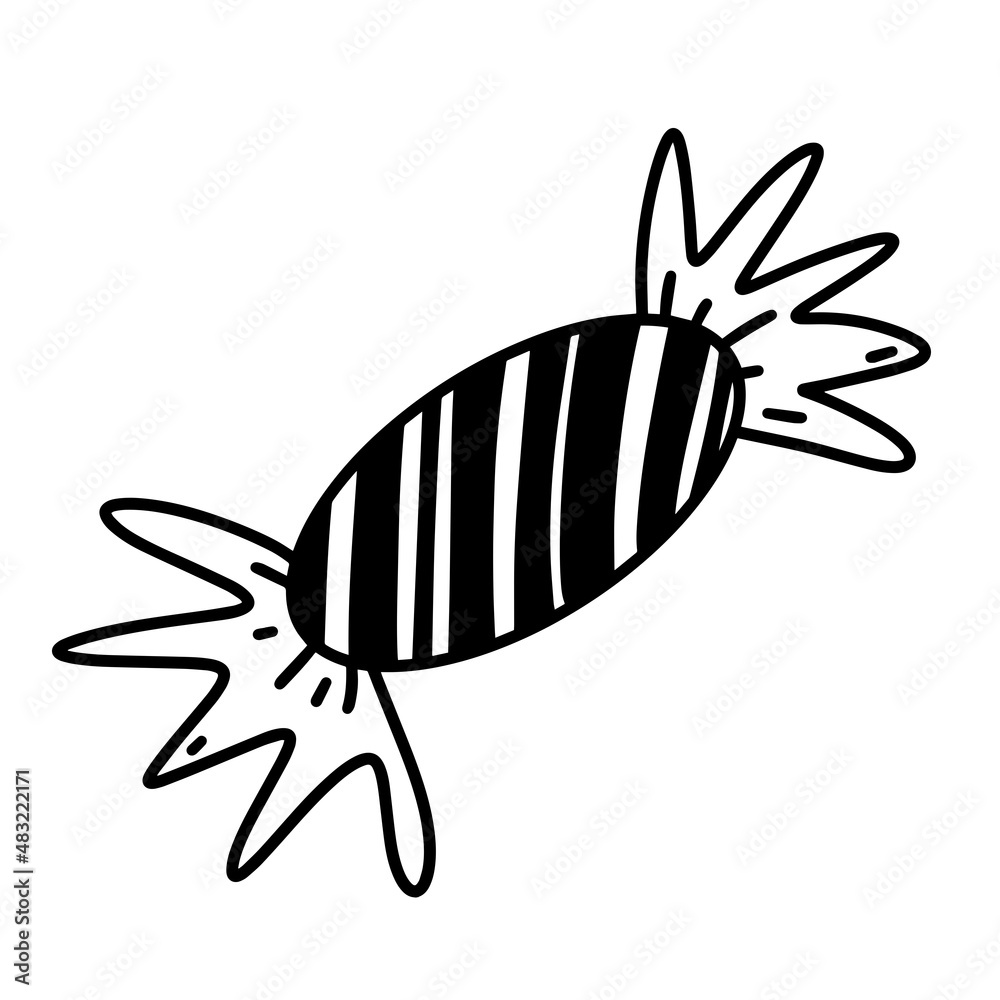 Candy in a striped wrapper vector icon. Hand drawn illustration ...