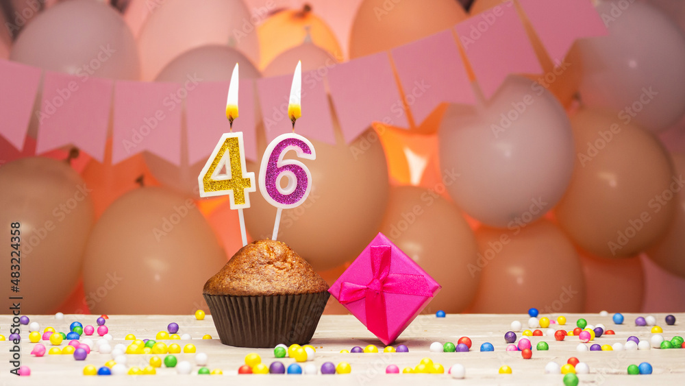 Decorations with balloons and a happy birthday candle with the number ...