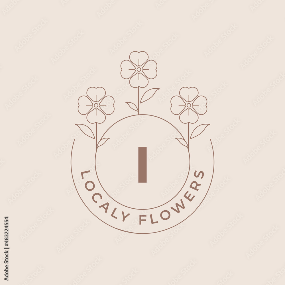 Letter I Flower Logos Emblem Design Template with Botanical Plants and ...