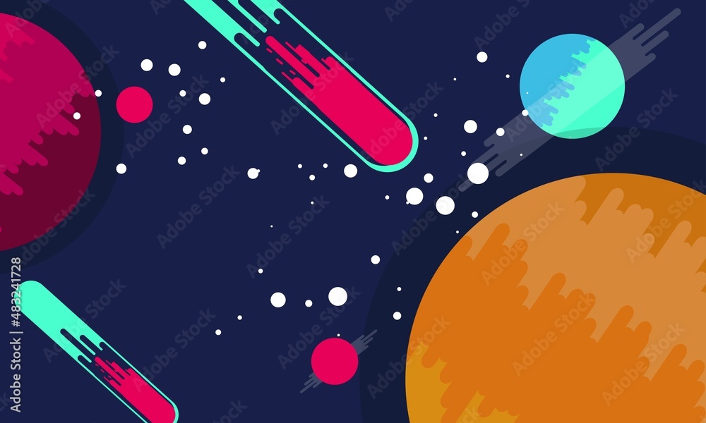 Cartoon space background with planets and bright stars. Night starry ...