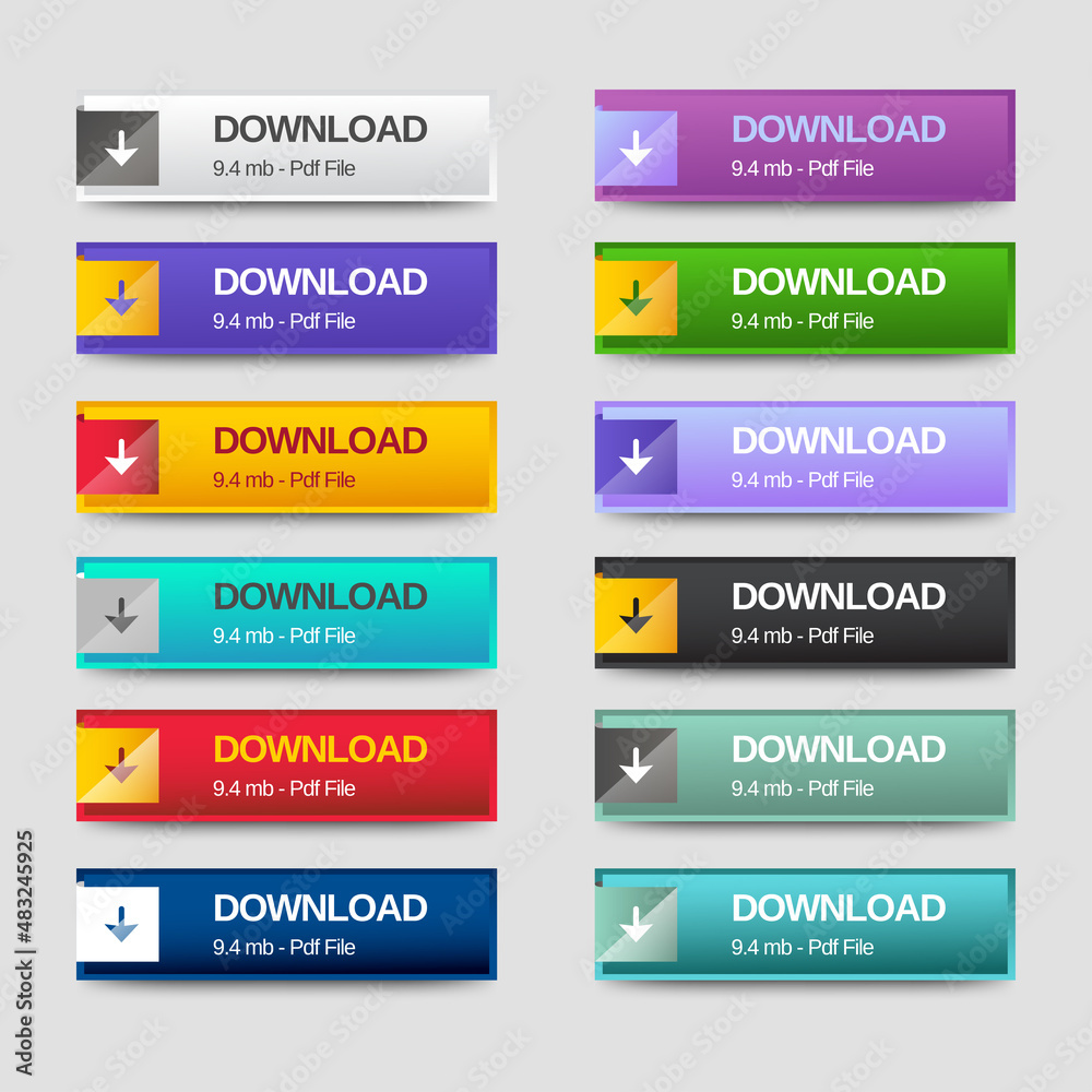Set of Download icons button design. Colorful download button pack for ...