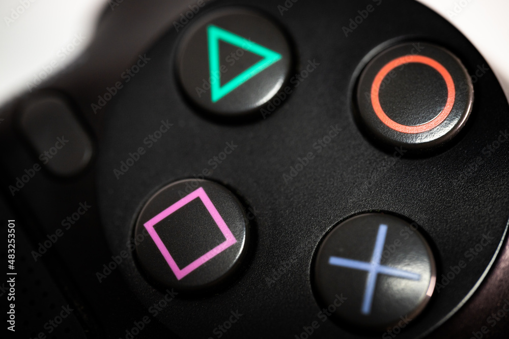 Kumamoto, Japan - Jul 29 2020 : The close up of buttons of DualShock 4 ...