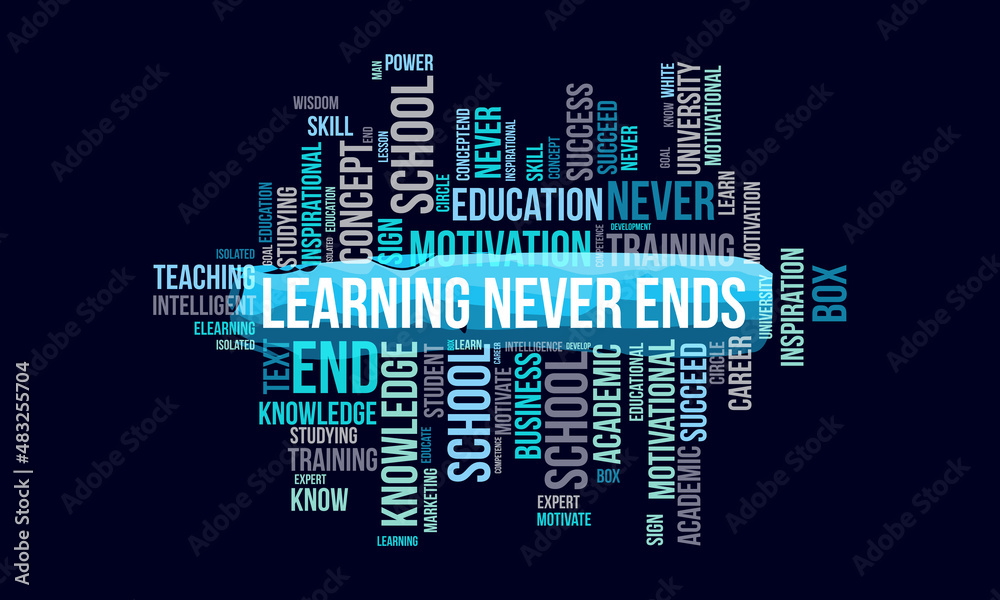 Learning never ends word cloud template. Creative concept vector ...