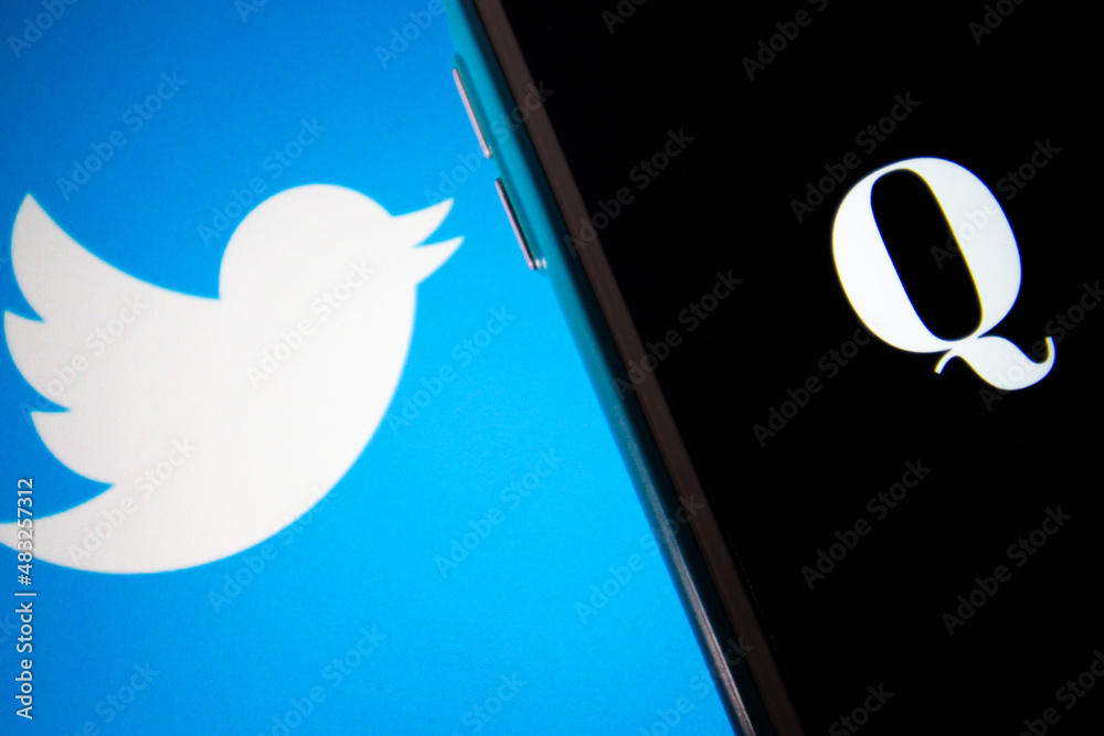 Kumamoto / JAPAN - Oct 20 2020 : The logo of Qanon, a far-right ...