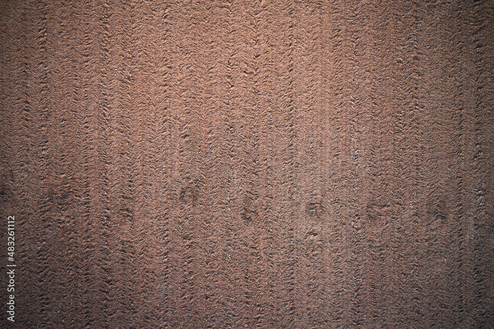 Texture of arable land top view. Plowed land drone view. Italian arable ...