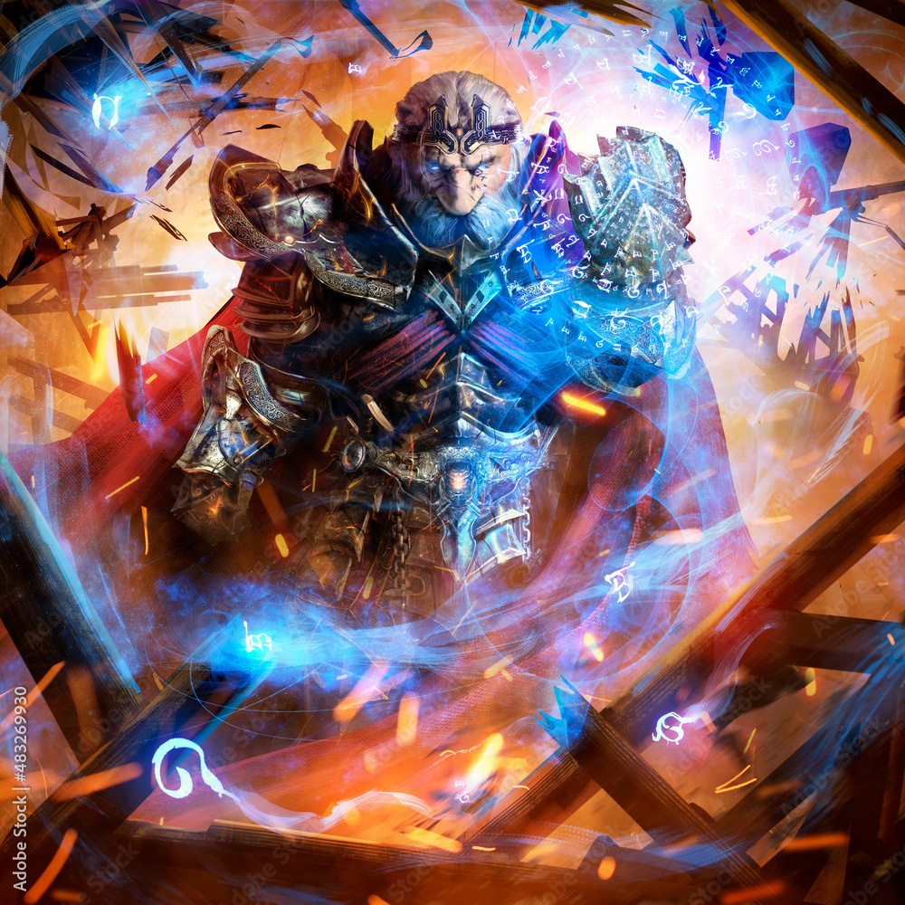 A brutal dwarf in the heaviest plate armor with beautiful patterns ...