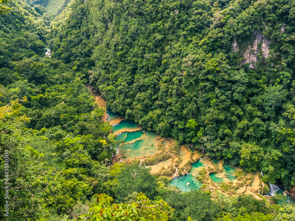 Semuc champey natural bridge of limestone in the cahabon river of ...