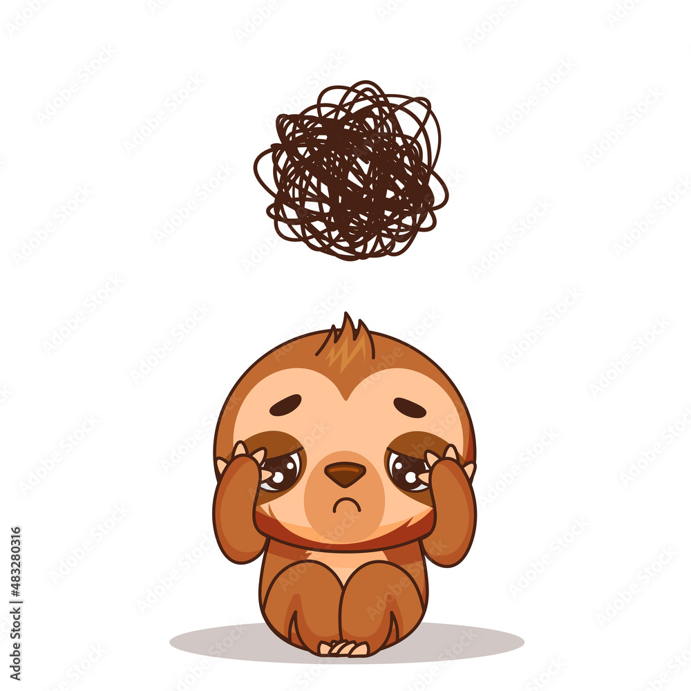 The sloth is confused in itself, sits and cries. Depression.. Vector ...
