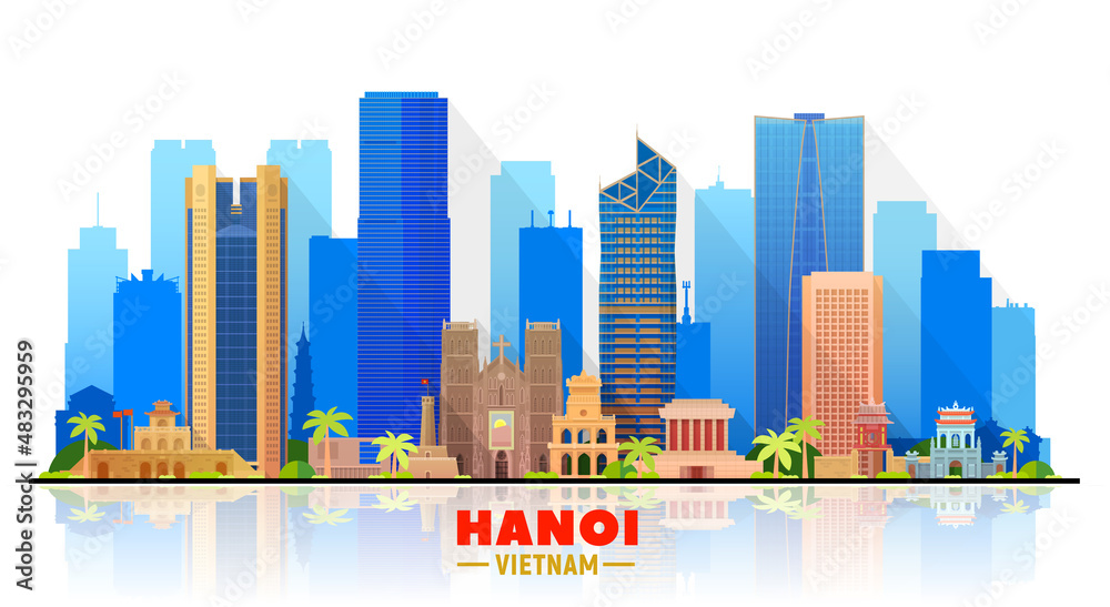 Vetor de Hanoi ( Vietnam ) skyline with panorama in white background ...