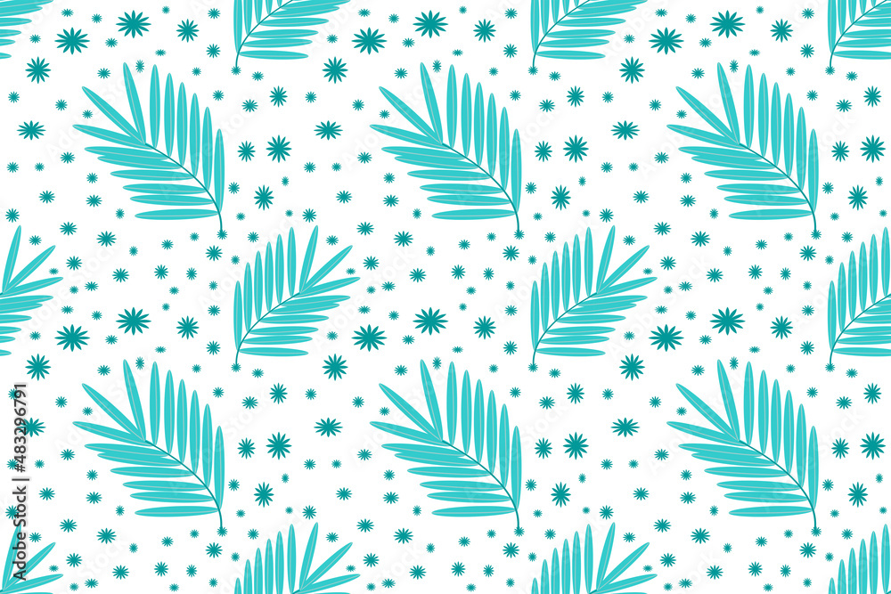 Seamless light blue leaf pattern, cute pattern on white background ...