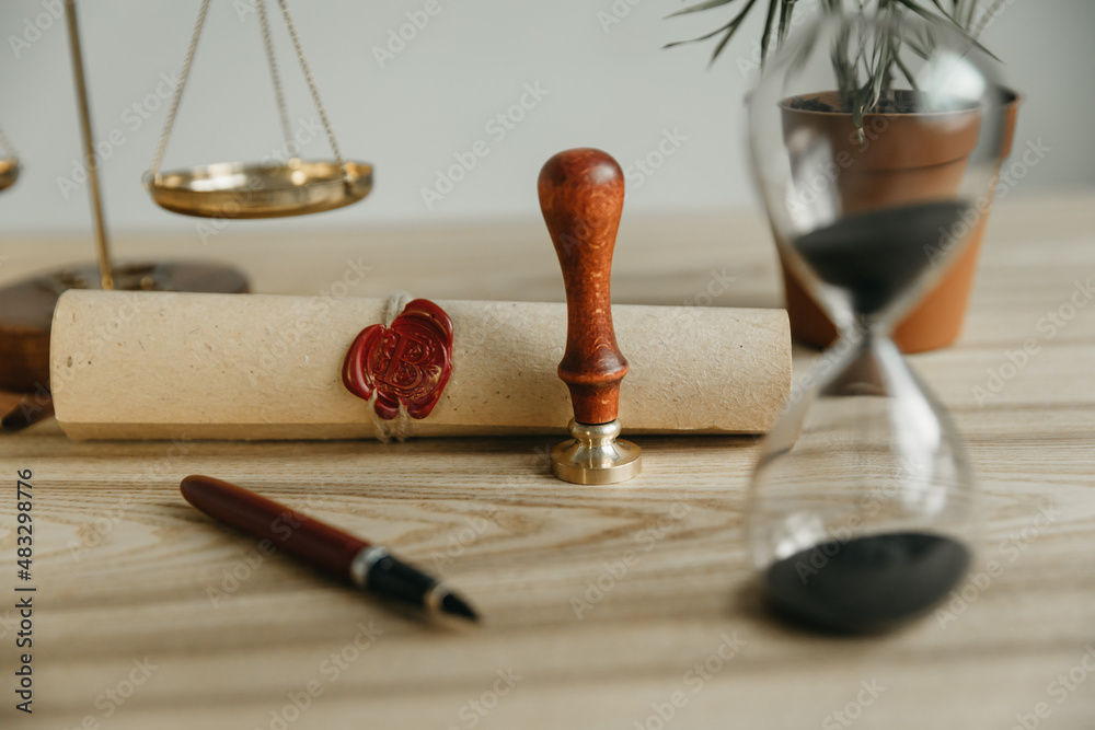 Man notary stamping agreement, company secretary, official document ...