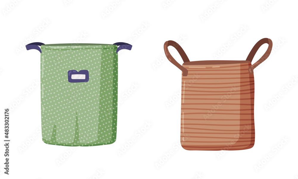 Poster Affiche Empty Laundry Basket or Hamper with Side Handle Vector Set 40x24 cm