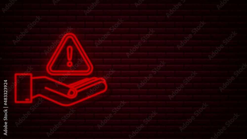 Neon banner with yellow scam alert over hands. Attention sign. Cyber ...