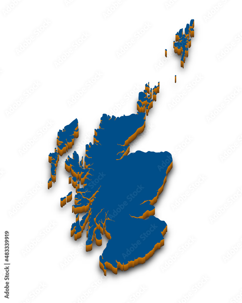 Vetor de Scotland 3D map. Detailed 3d map with dropped shadow. Blue ...