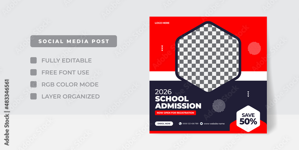 School admission Instagram post template for junior and senior high ...
