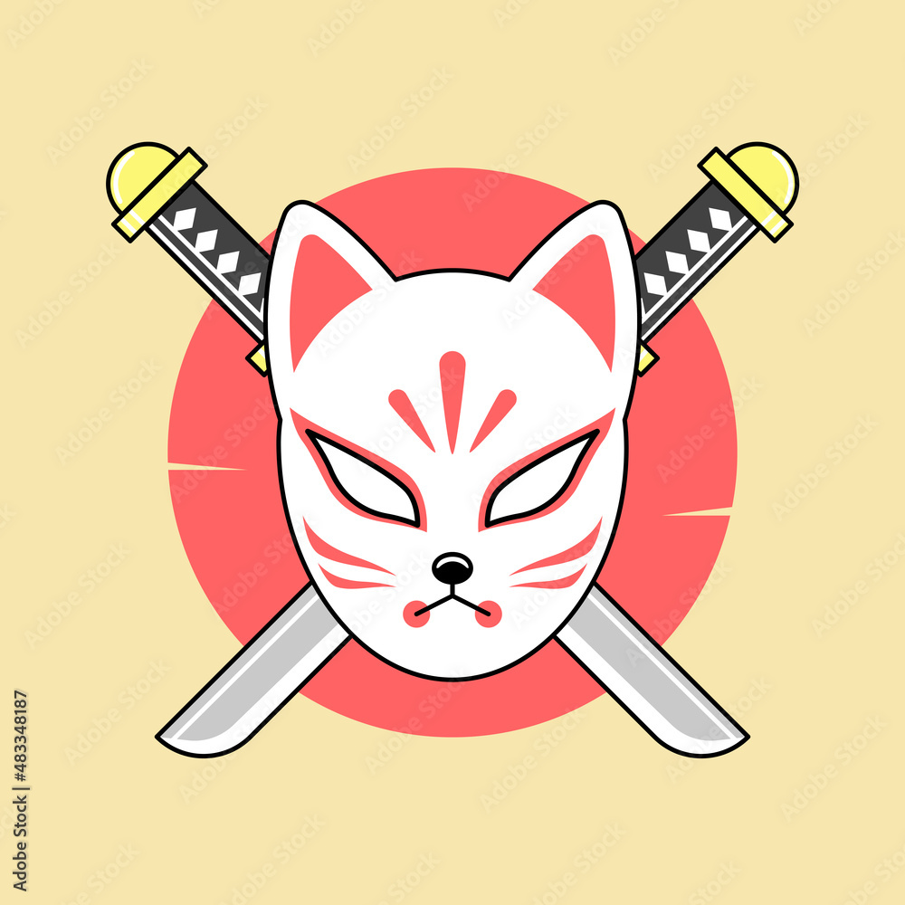 Vetor de Japan devil fox mask, japan kitsune mas, Japan mask, oni mask ...