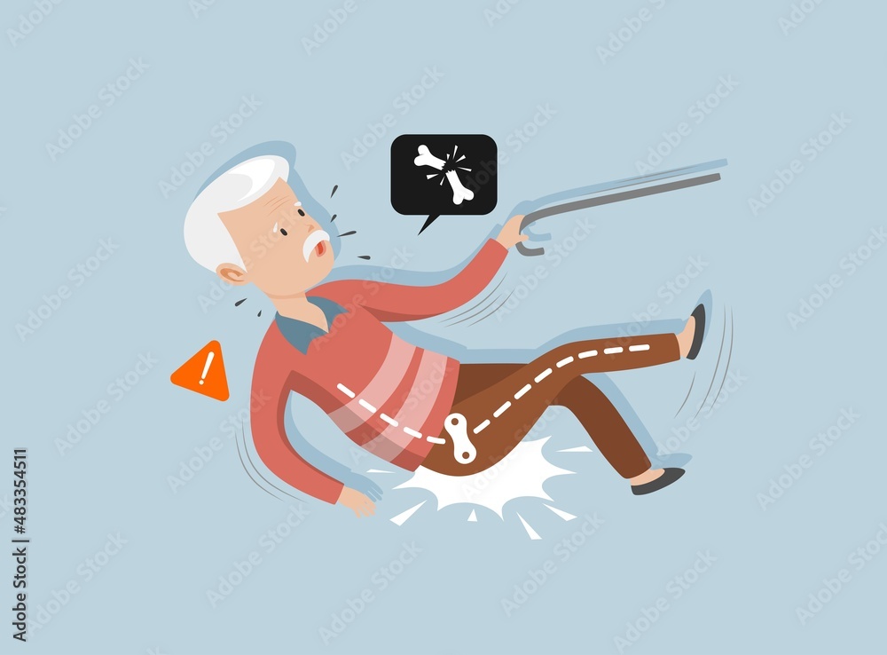 Falling elderly people. Dizzy senior fall down on floor, old person ...