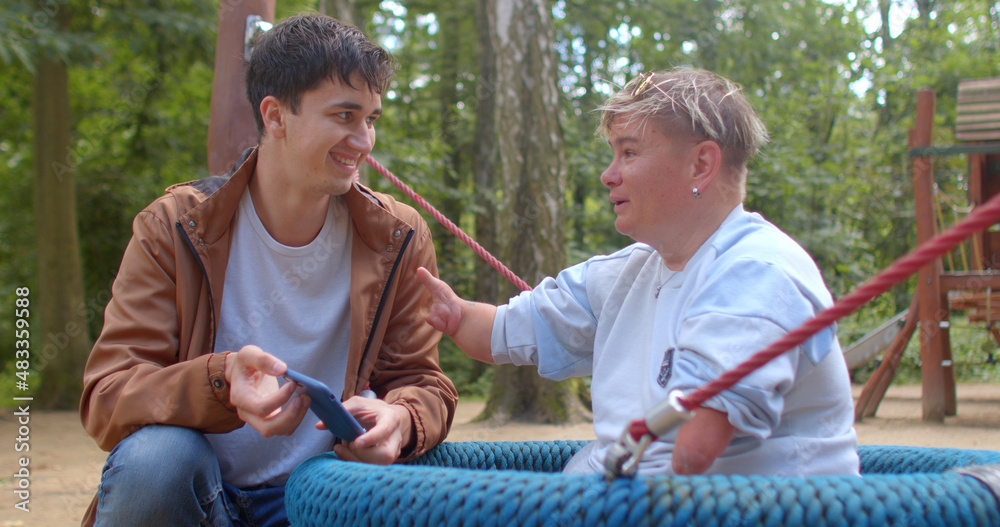 A social worker communicates with person. Congenital amputations ...