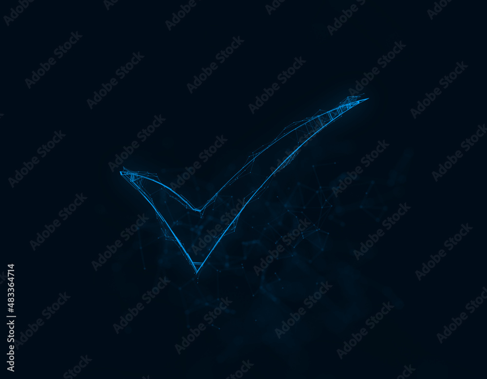 Check mark icon with plexus effect. Connected lines with dots ...