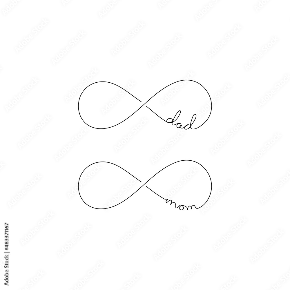 Dad and Mom word with infinity symbol. Minimalistic single line drawing ...