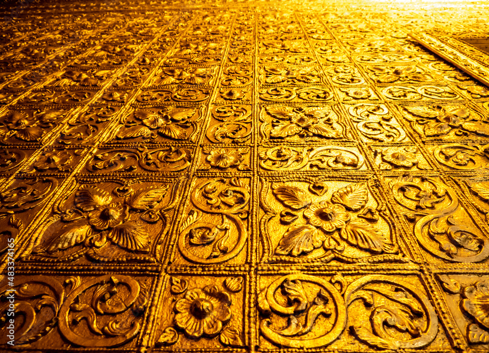 Beautiful Burmese art pattern motifs decorative design on the golden ...